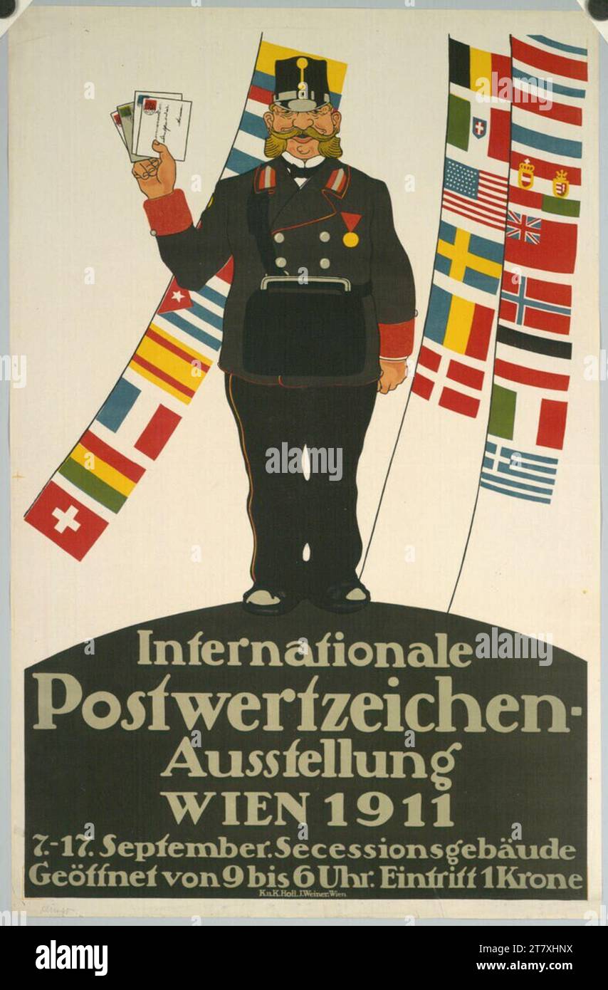 Julius Klinger International Postal mark exhibition Vienna 1911. Color ...