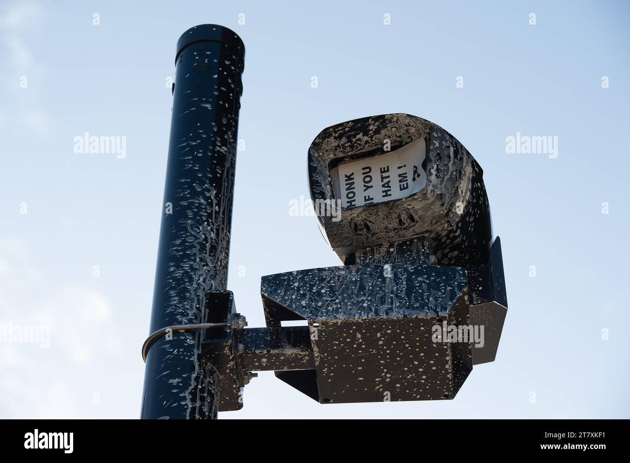 Uxbridge, UK. 17th November, 2023. A Honk If You Hate Em sticker stuck ...