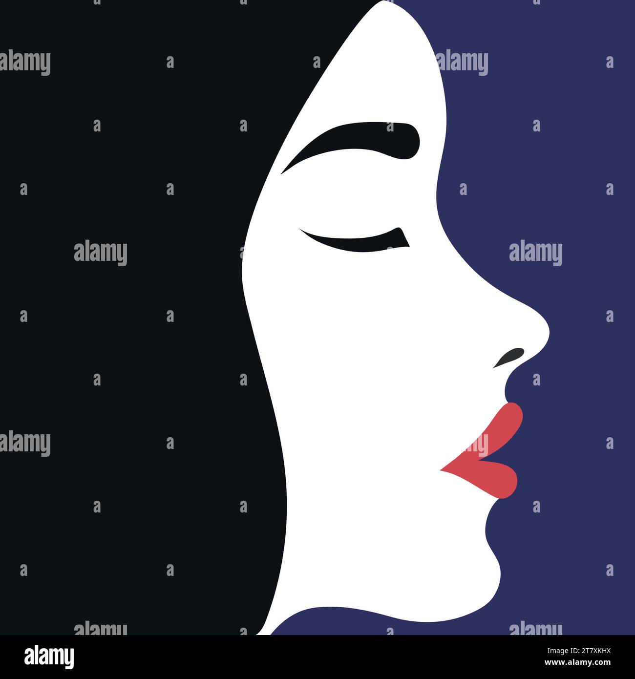 Portrait of a beautiful female with red lips profile view. Vector ...