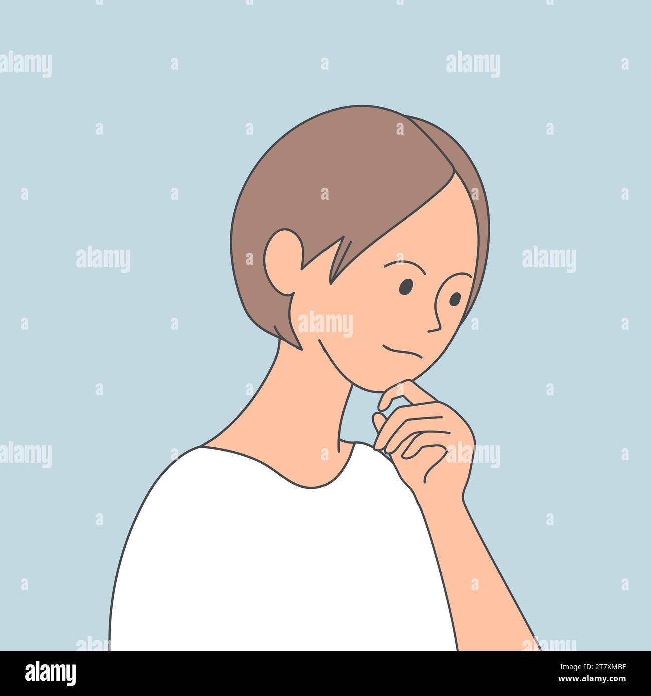 Young girl in a thoughtful pose. Woman is thinking or making decision ...