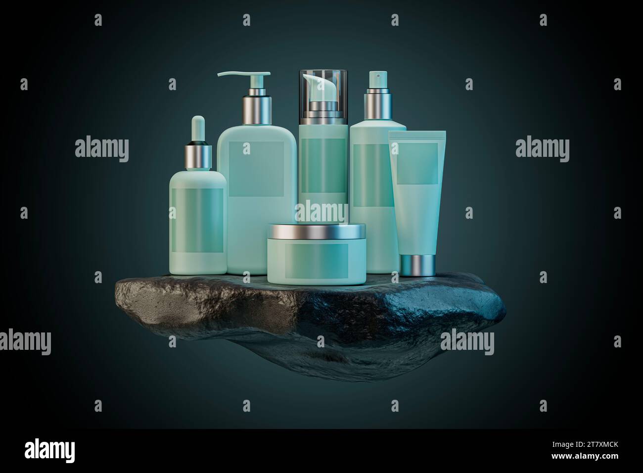 3d illustration of set of diverse cosmetic containers in white color ...