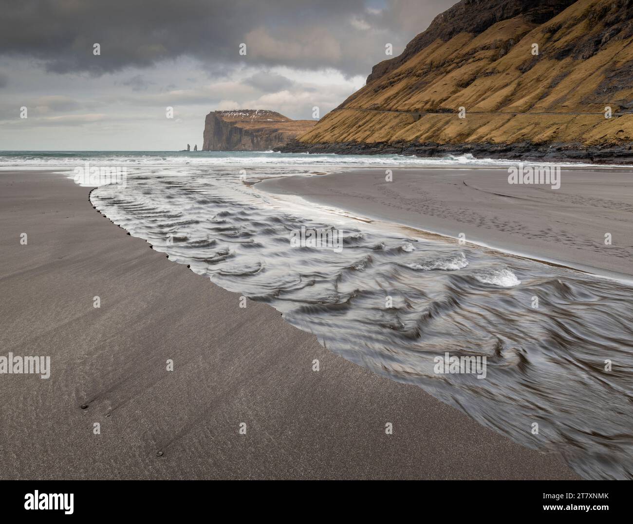 Channel running into the ocean looking towards the cliffs and sea ...
