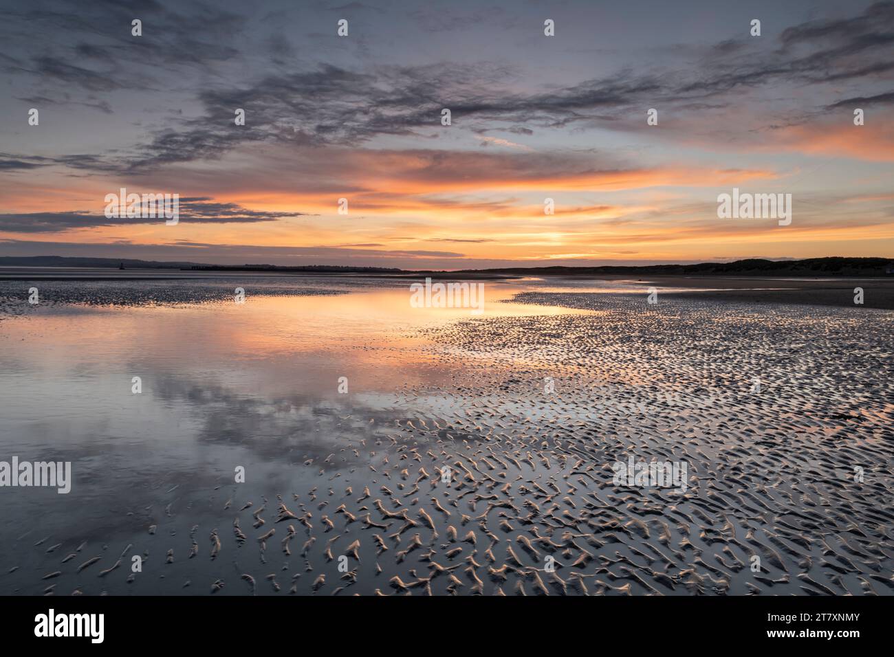 Beach at low tide at sunset, Camber Sands, East Sussex, England, United ...