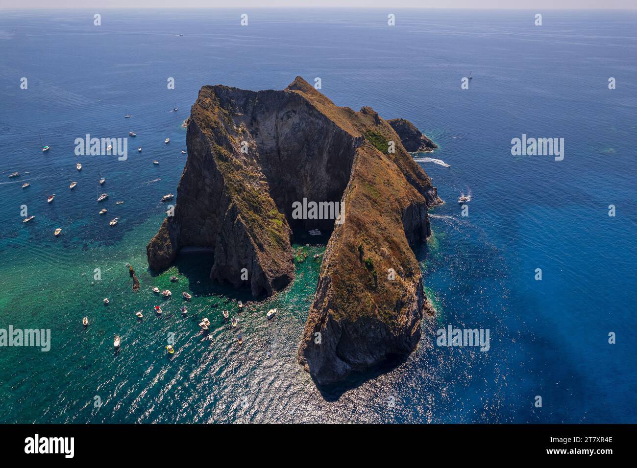 Palmarola sea stack called Faraglione di Mezzogiorno, aerial view ...
