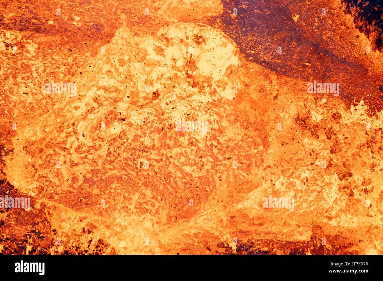 Aerial view taken by airplane of Litli-Hrutur volcano during eruption ...