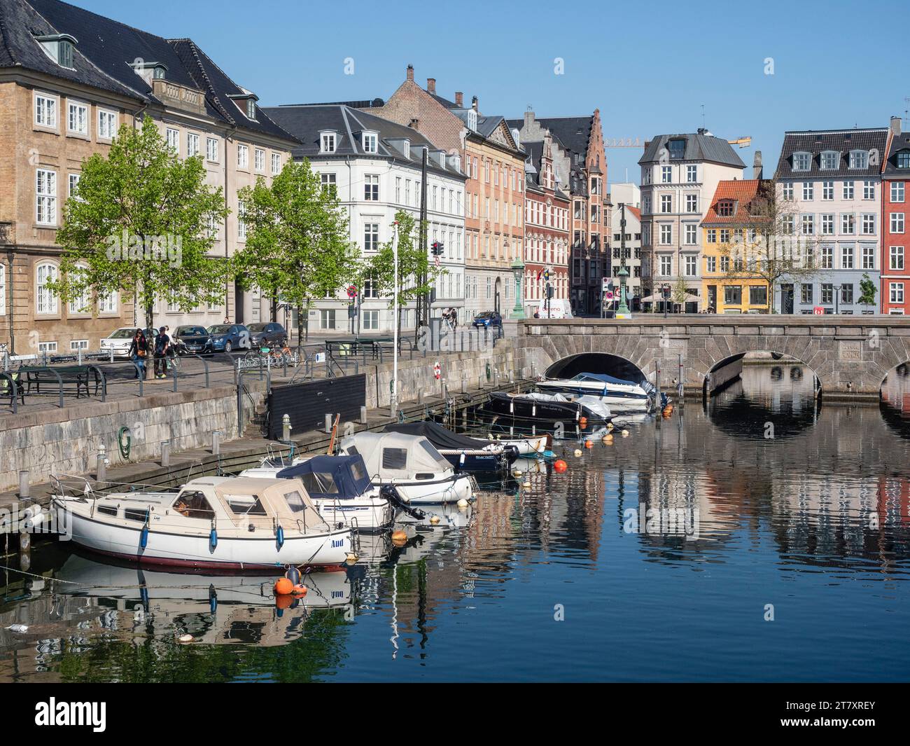 Canal under the Strombroen (Storm Bridge) with colourful houses in the ...