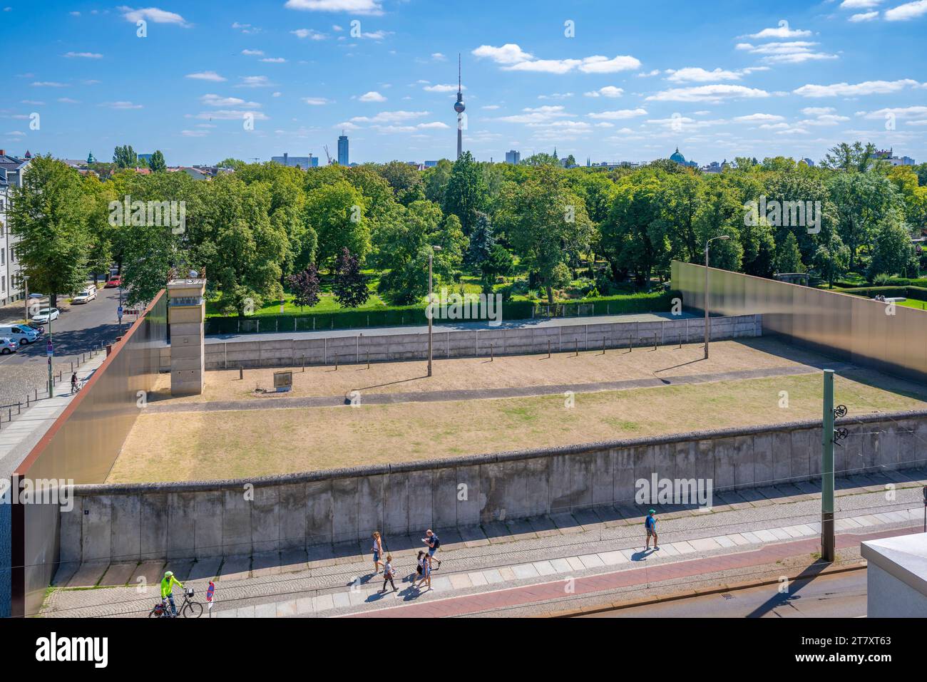 Elevated view of the Berlin Wall Memorial, Memorial Park, Bernauer Strasse, Berlin, Germany ...