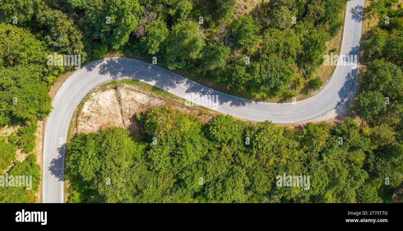 Aerial view snaking road hi-res stock photography and images - Alamy