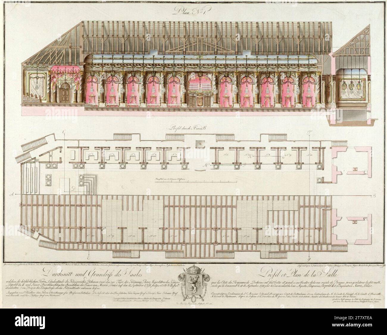 Jan Jakub Quirin Jahn Cross -section and floor plan for the ballroom ...