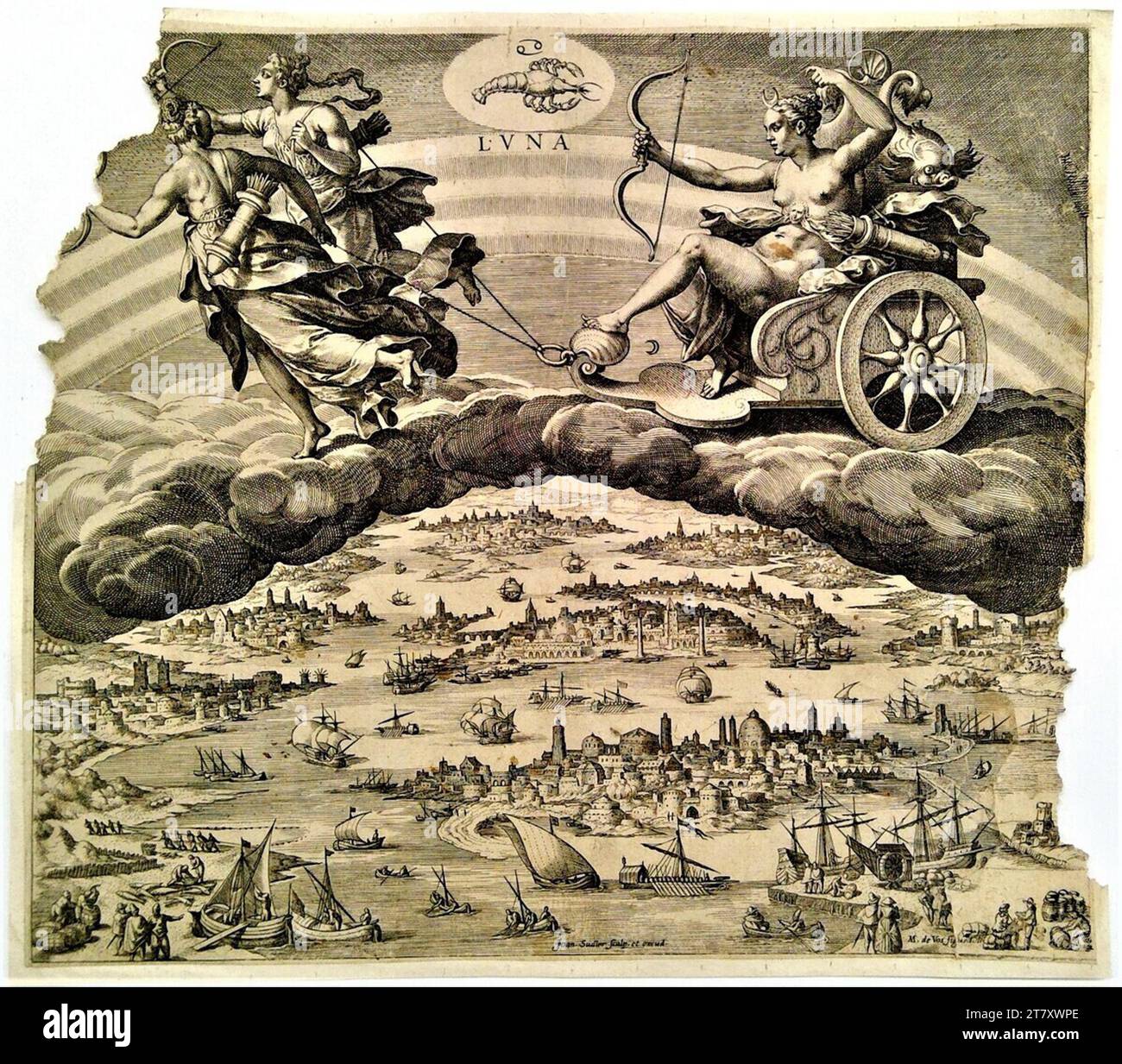 Johann Sadeler d. Ä. (Engraver) Luna personification, sitting in the ...