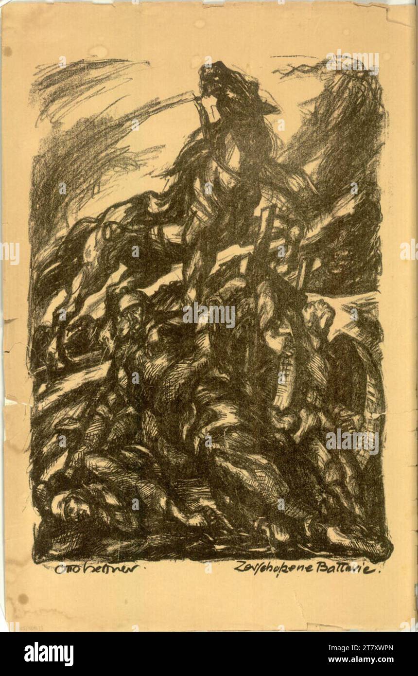 Otto Hettner Battle scene with wildly rearing horse. Lithography around ...