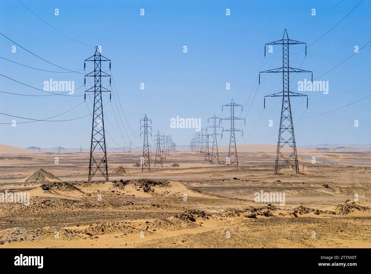 Power Lines, Western Desert, Egypt, North Africa, Africa Stock Photo ...