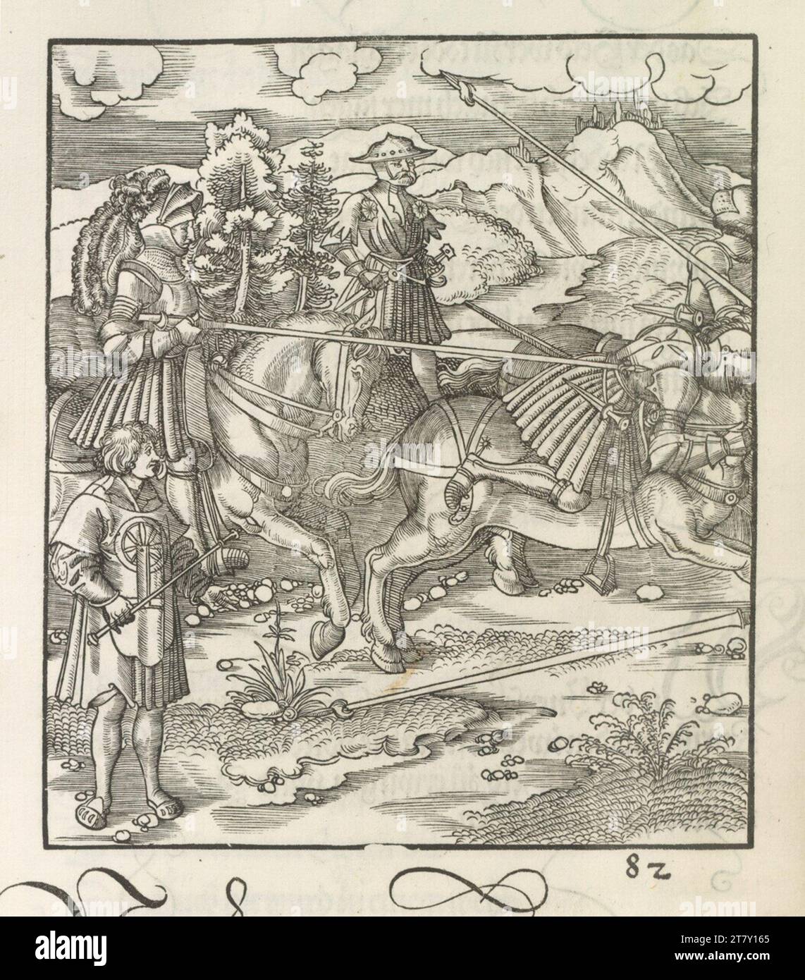 Leonhard Beck Theuerdank: Figure 82 - Theuerdank brings a taller opponent and chases him away ...