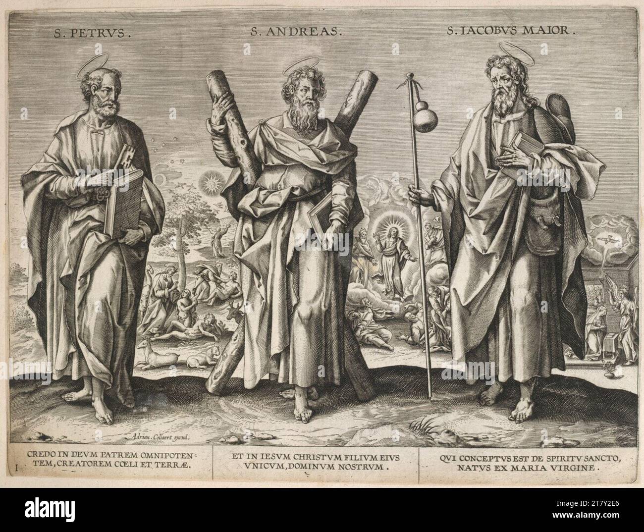 Adriaen Collaert The apostles Peter, Andreas and Jacobus Maior. Copper ...