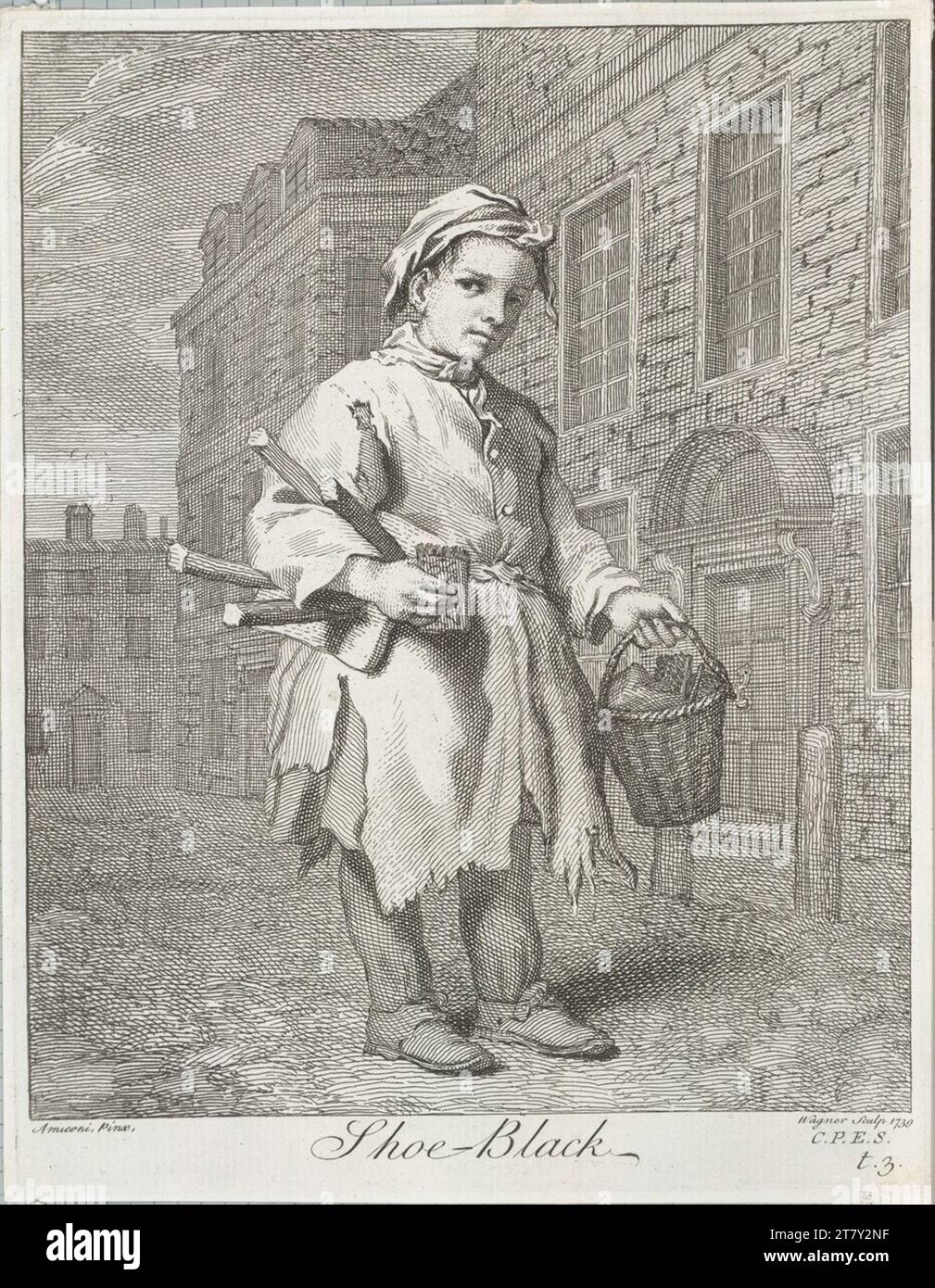 Josef Wagner (Engraver) Shoe-Black. Copper engraving print 1739 , 1739 ...