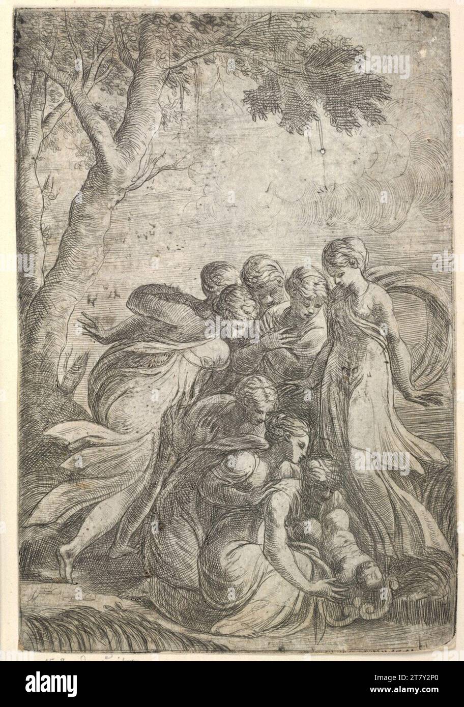 Andrea Meldolla The discovery of the Moses boy. etching Stock Photo - Alamy