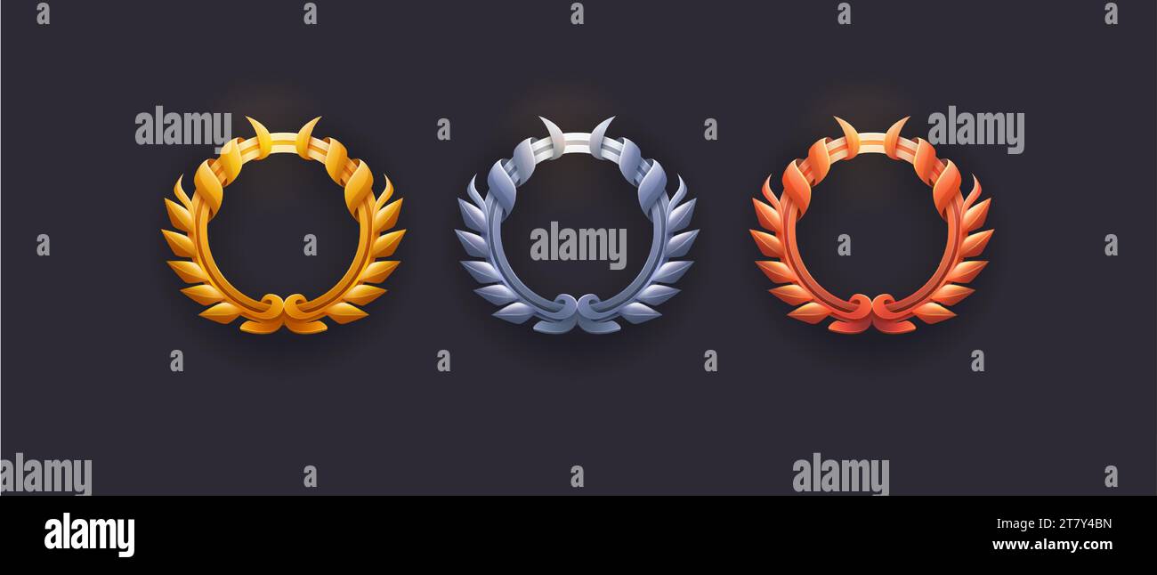 Set of game frames on black background. Gold, silver, bronze metal ...