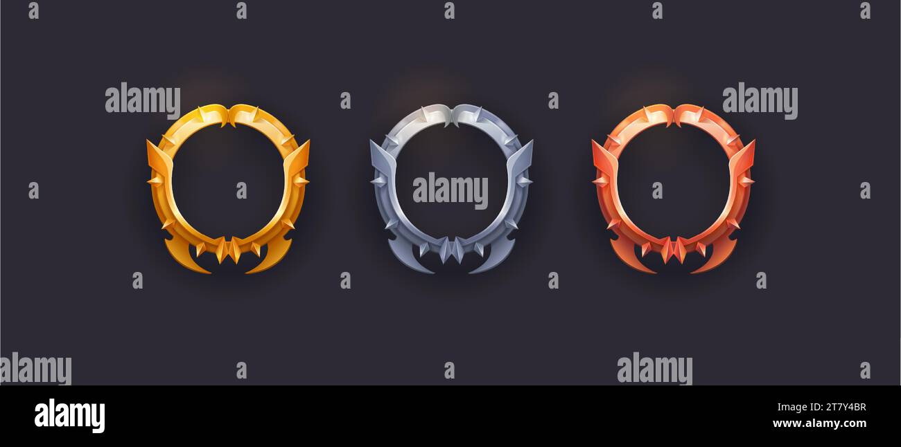 Set Of Game Frames On Black Background Gold Silver Bronze Metal Luxury Ui Frames Template