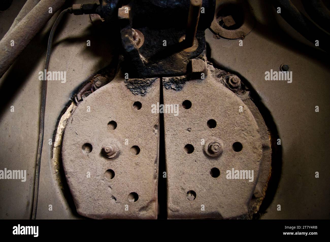 Detail of an old steam engine in the process of being restored for the ...