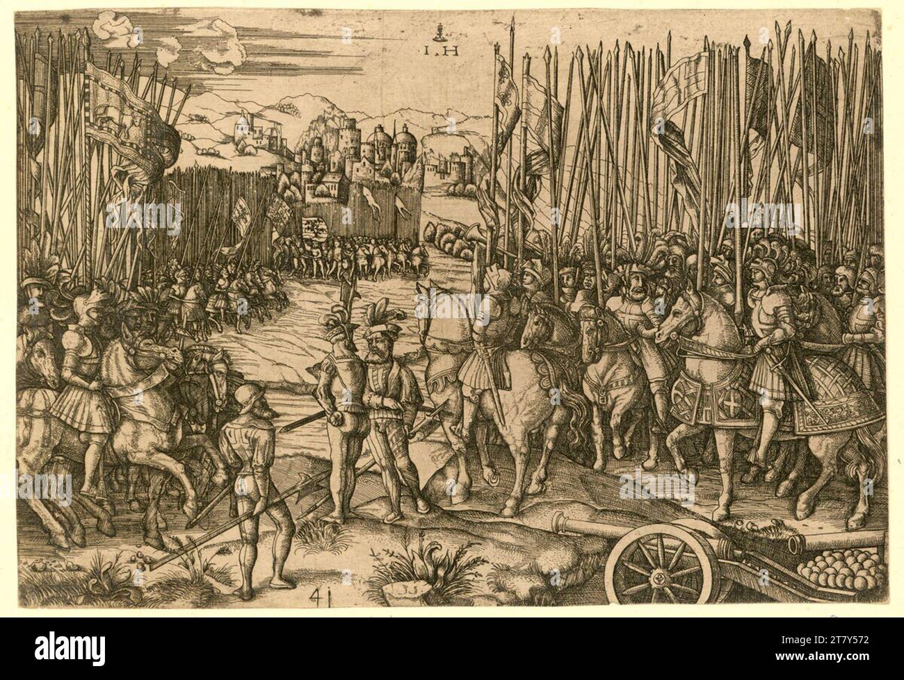 Hieronymus Hopfer (Engraver) Two armies that prepare for the fight ...