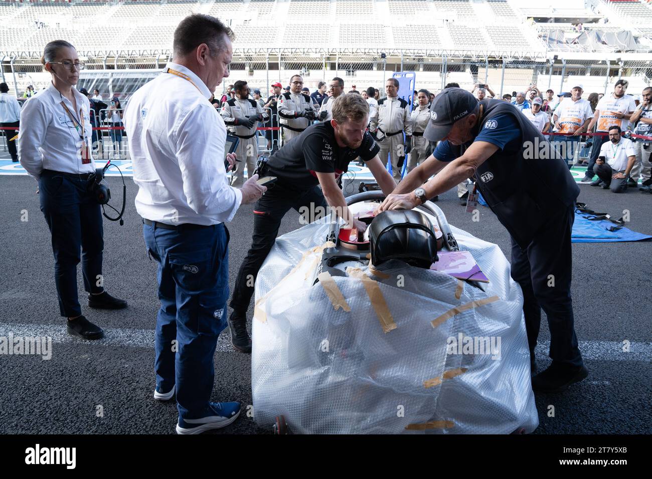 The extrication team carry out training to remove a driver from a car ...