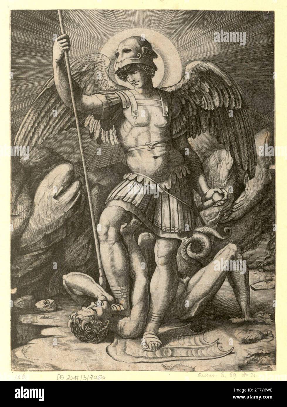 Marco Dente (Engraver) Saint Michael. Copper engraving print 1518-1527 ...