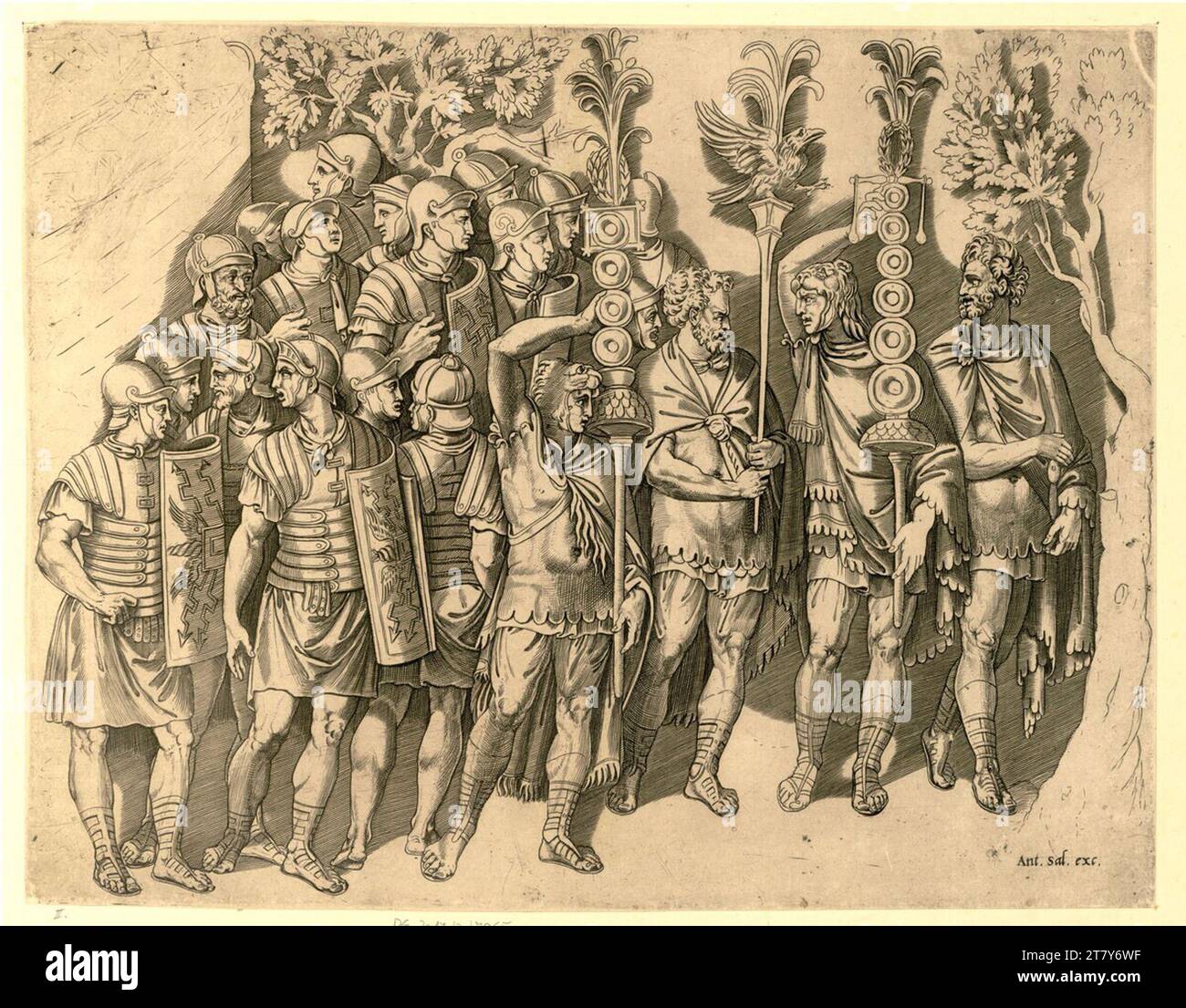 Marco Dente (Engraver) Roman legion. Copper engraving print 1515-1527 ...