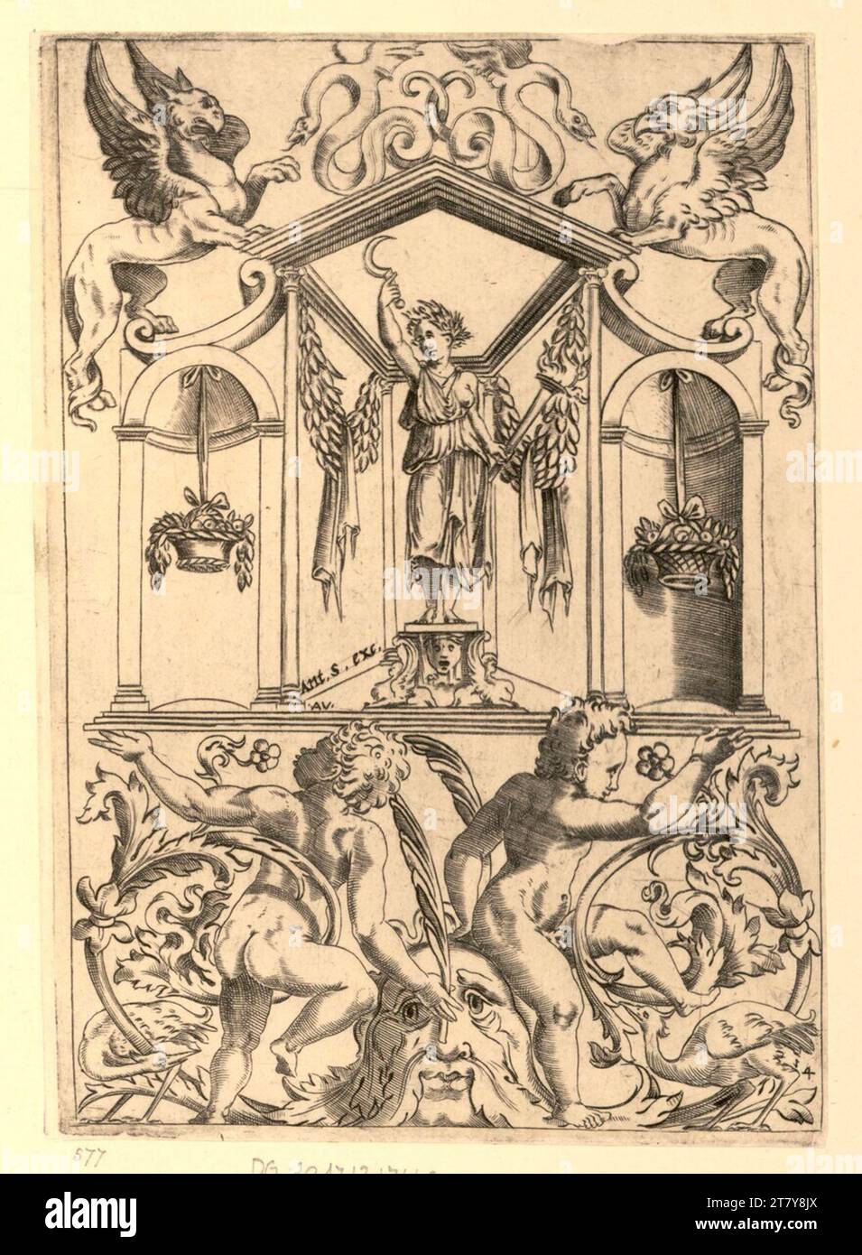 Agostino Veneziano (Engraver) Decorative board. Copper engraving print ...