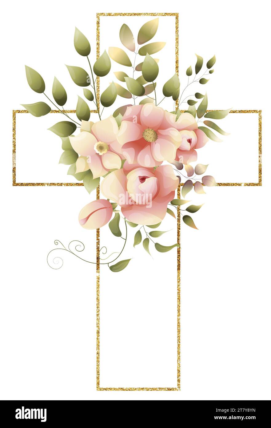 Graphic Easter Cross Clipart, Spring Floral Arrangements, Baptism ...