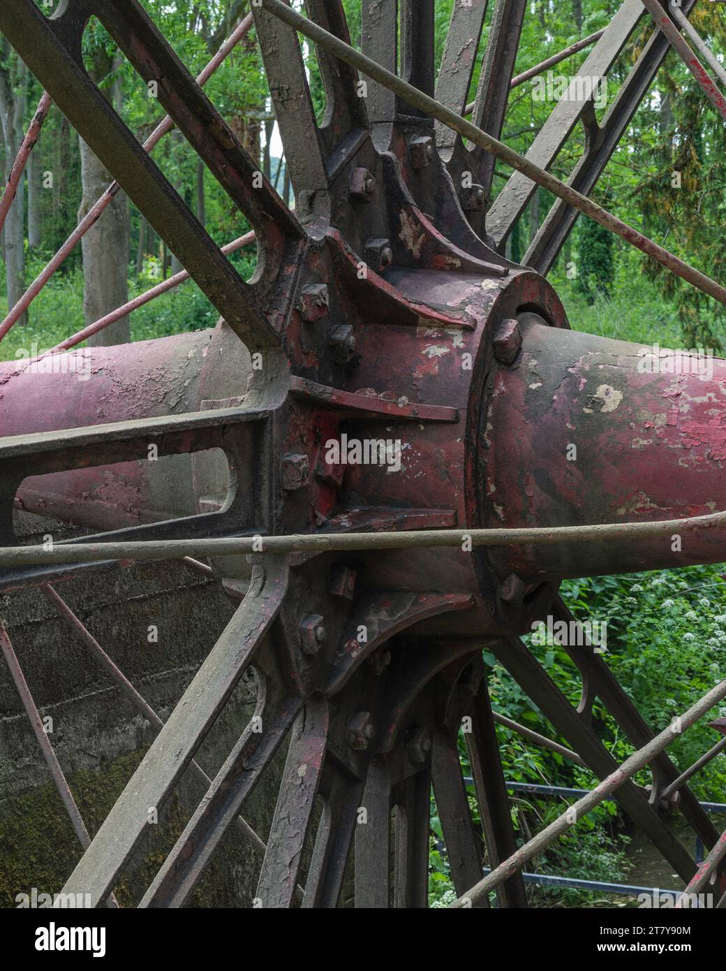 The restored and working iron waterwheel on the River Mole at Painshill ...