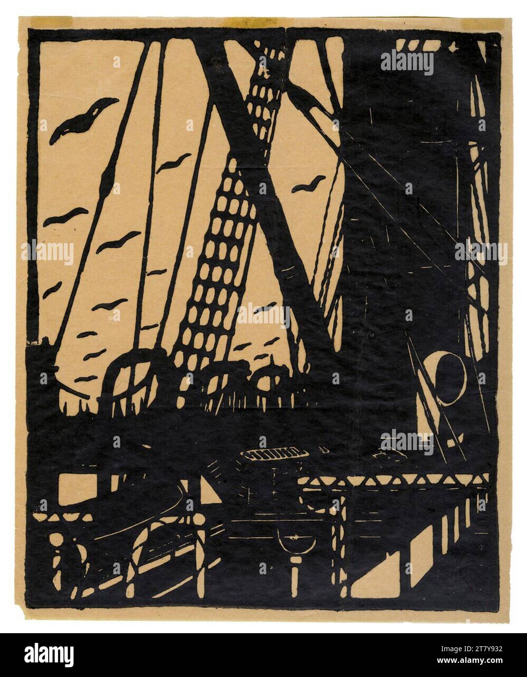 Rudolf Kalvach Triester Hafenleben 7: Möven. Woodcut on pergamine Stock ...