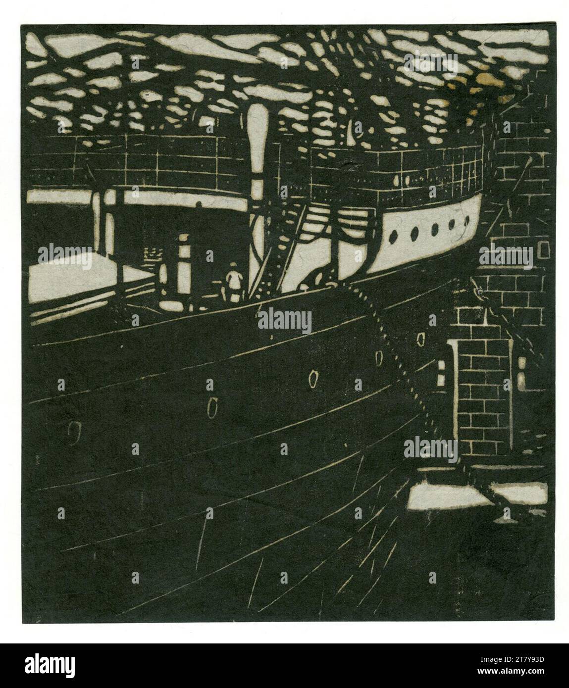 Rudolf Kalvach Trieste Hafenleben 14: Against the Mole. Woodcut on ...