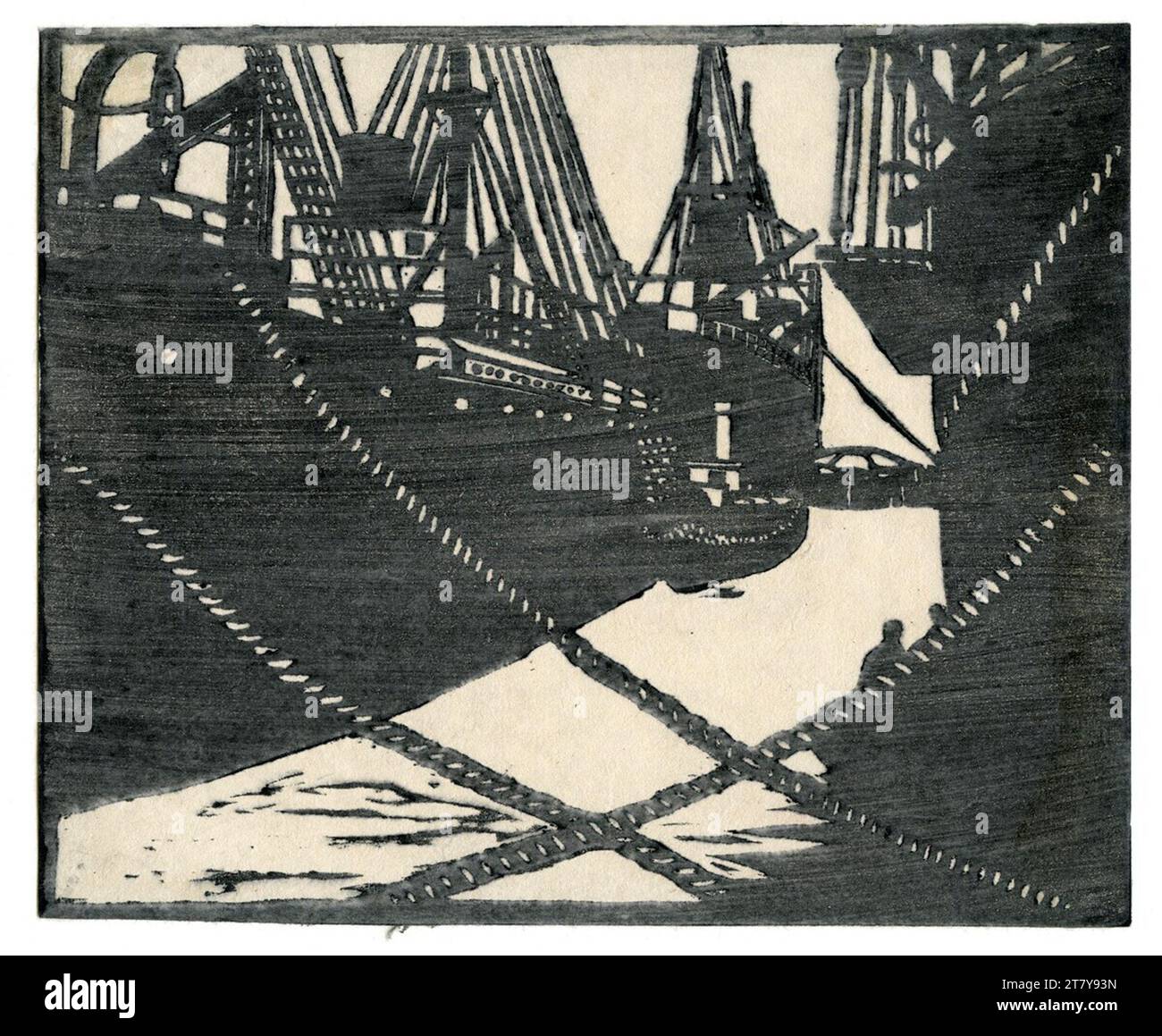 Rudolf Kalvach Trieste Hafenleben 10: Taue. Woodcut on Japanese paper ...