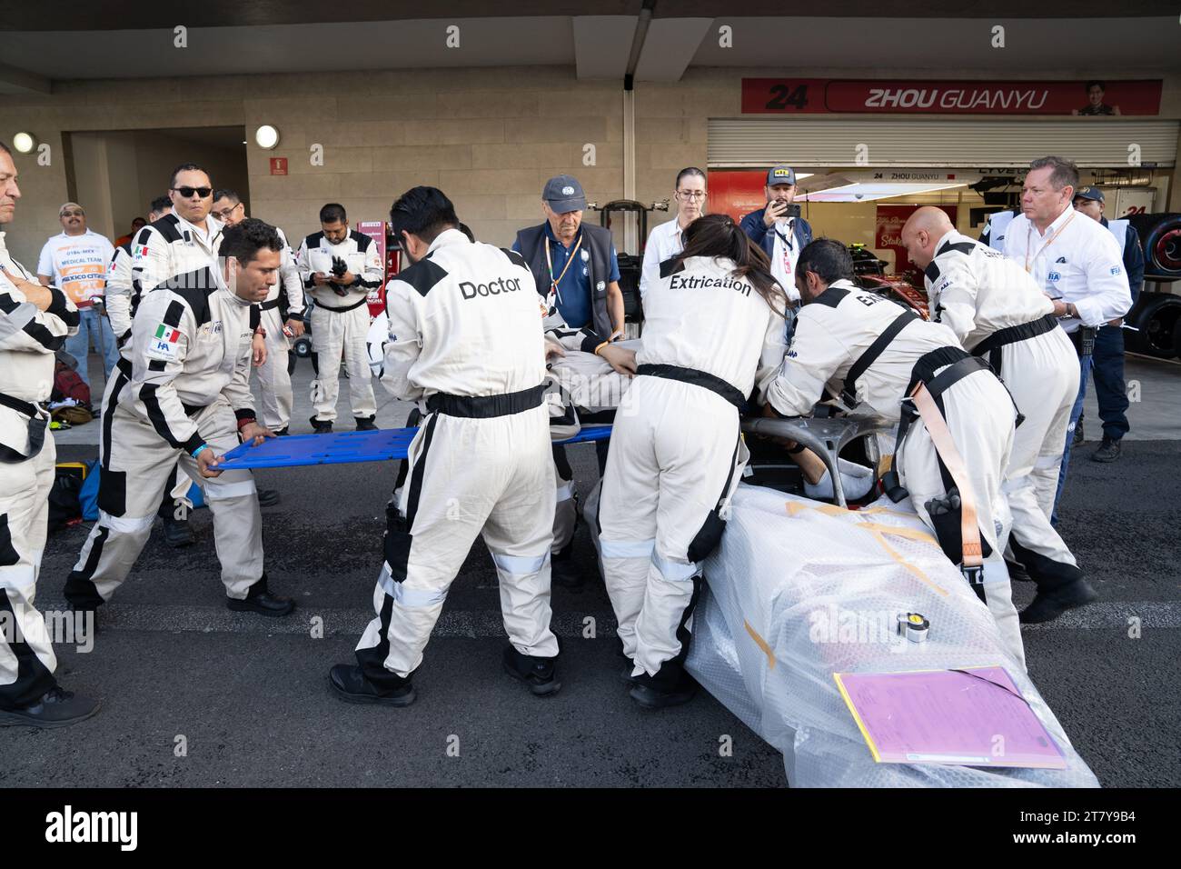 The extrication team carry out training to remove a driver from a car ...