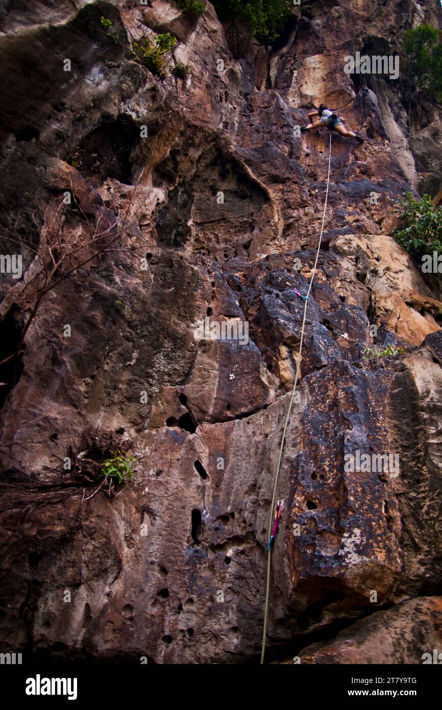 Rock climbers climbing a rock face in Quoc Oai, Vietnam Stock Photo - Alamy