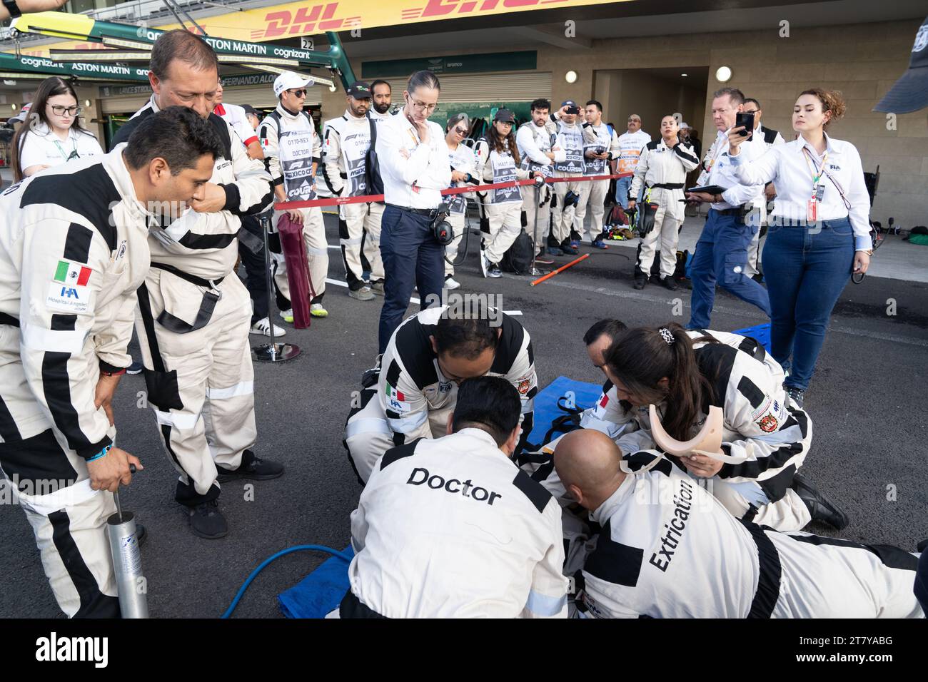 The extrication team carry out training to remove a driver from a car ...