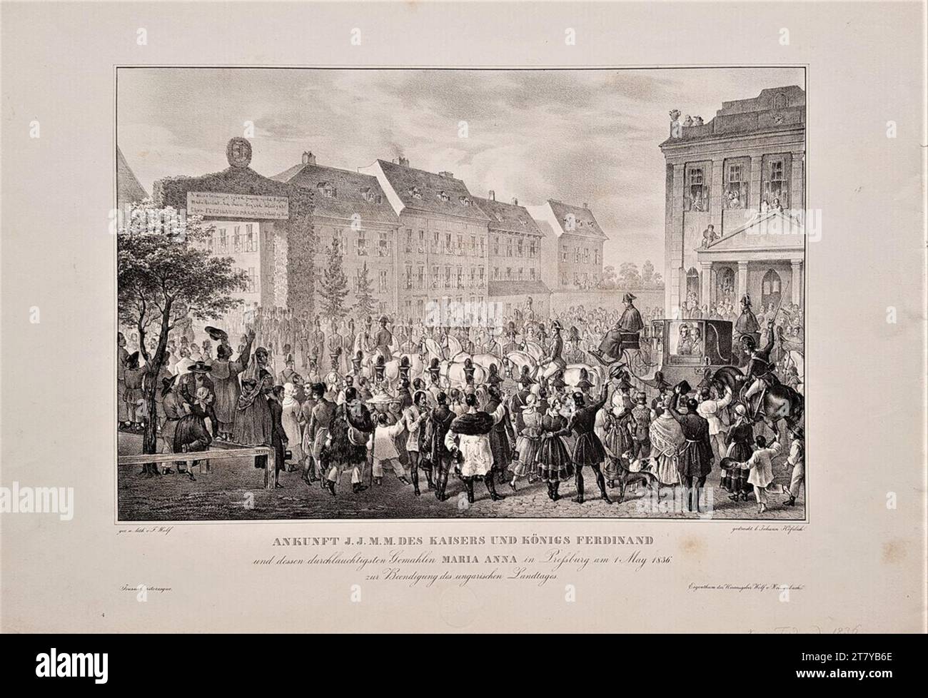 Franz Wolf (Lithograph in) Arrival of the imperial couple Ferdinand I ...