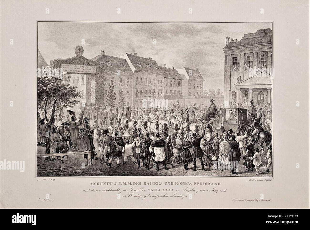 Franz Wolf (Lithograph in) Arrival of the imperial couple Ferdinand I ...