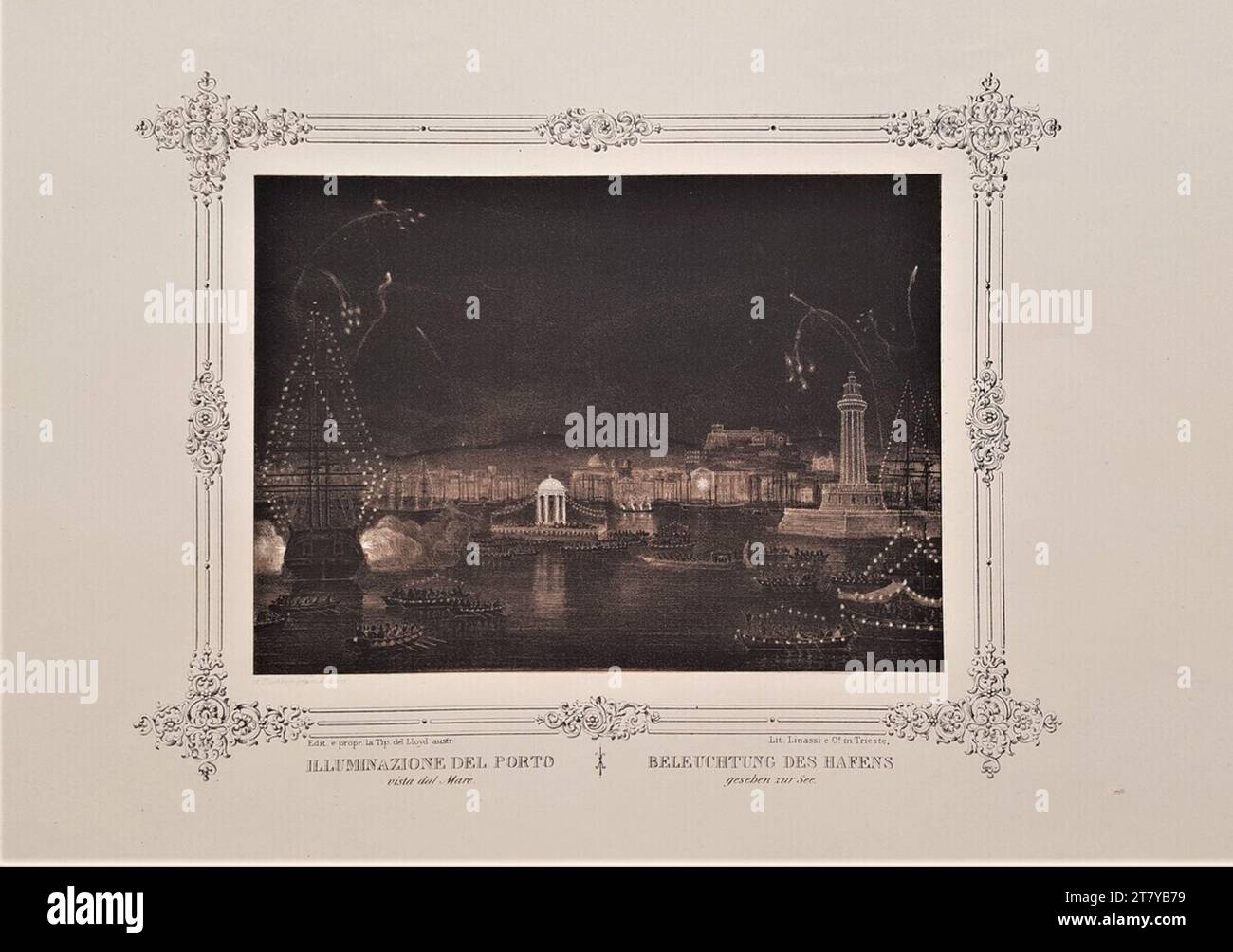 Giovanni Pividor (Lithograph in) Fixed lighting of the port of Trieste ...