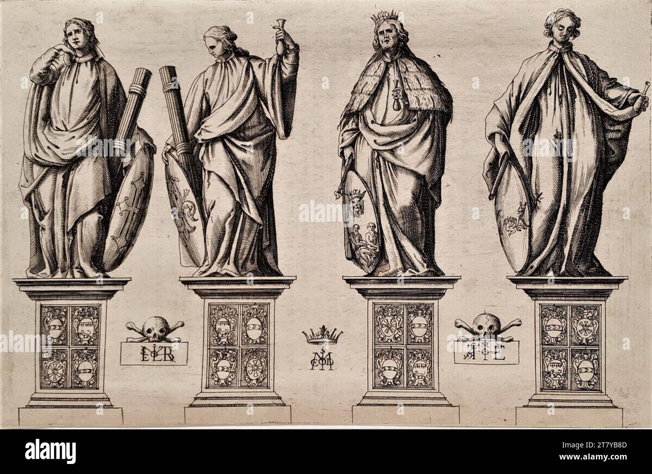 Anonym (Engraver) Statues at the catafal for the Execias for Grand Duke ...
