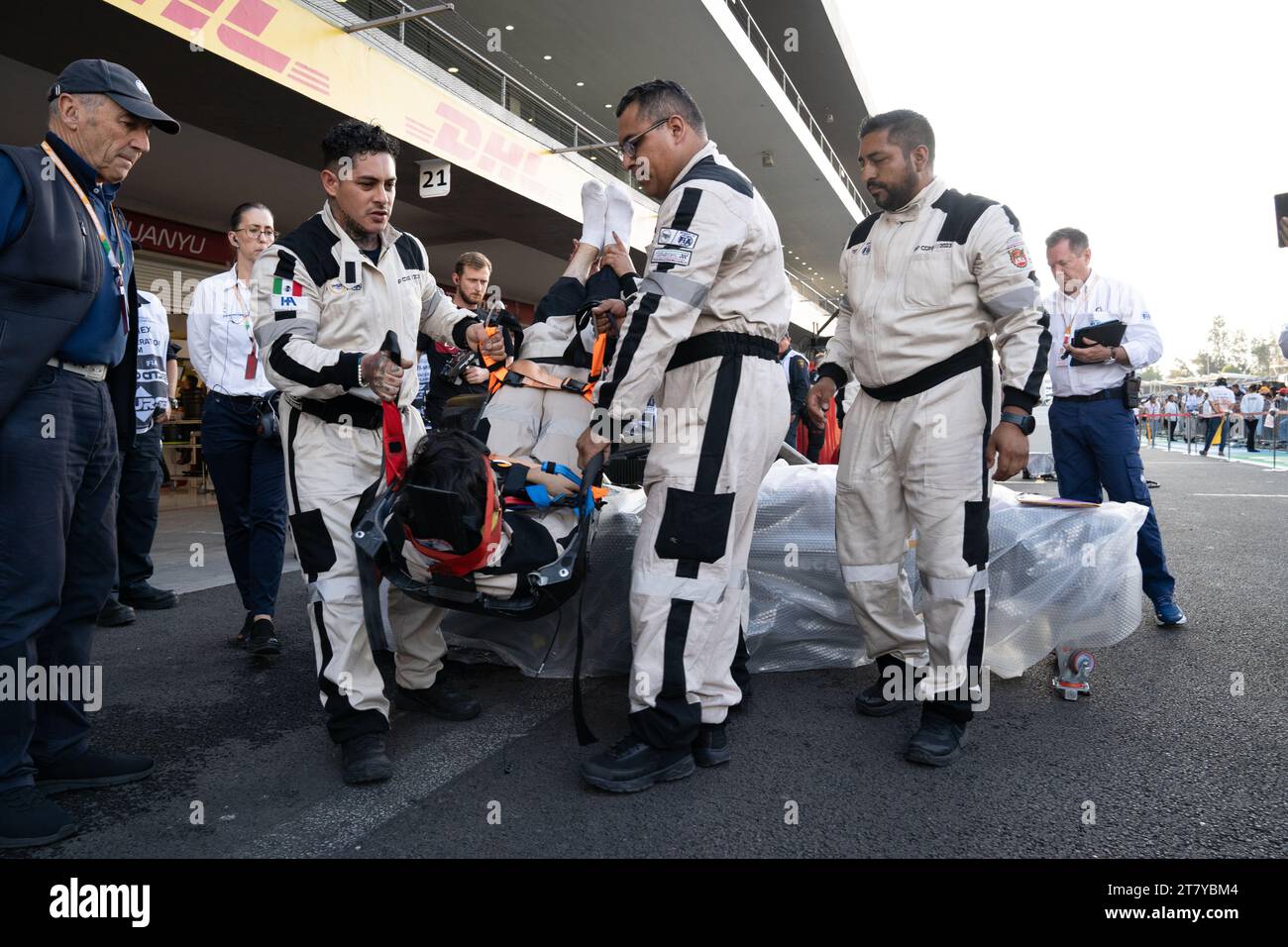 The extrication team carry out training to remove a driver from a car ...