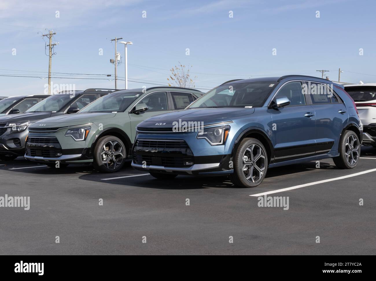 Lafayette - November 16, 2023: Kia Niro Hybrid EX Touring display at a ...
