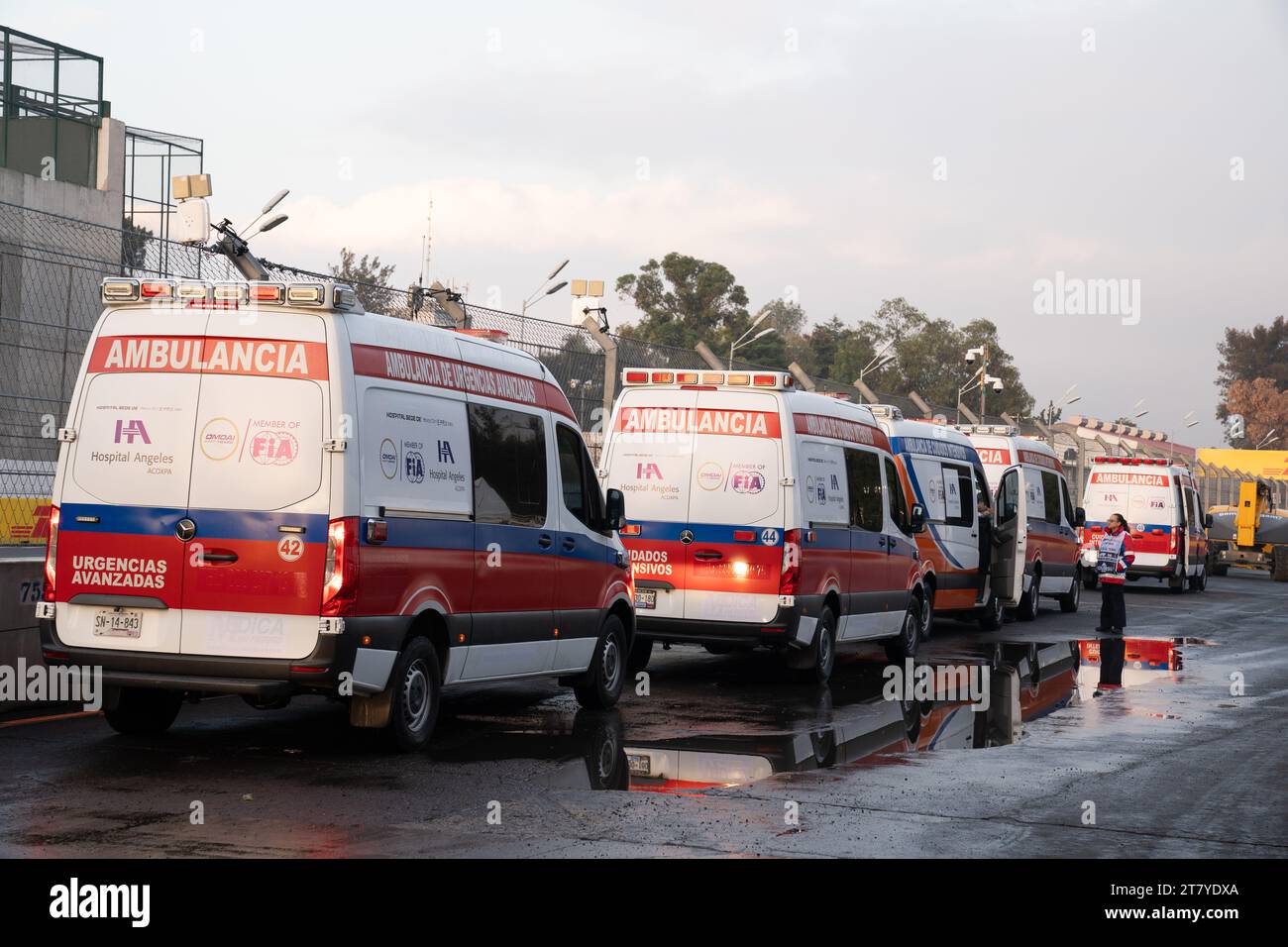 Ambulances line up outside the medical centre ready to be deployed to ...