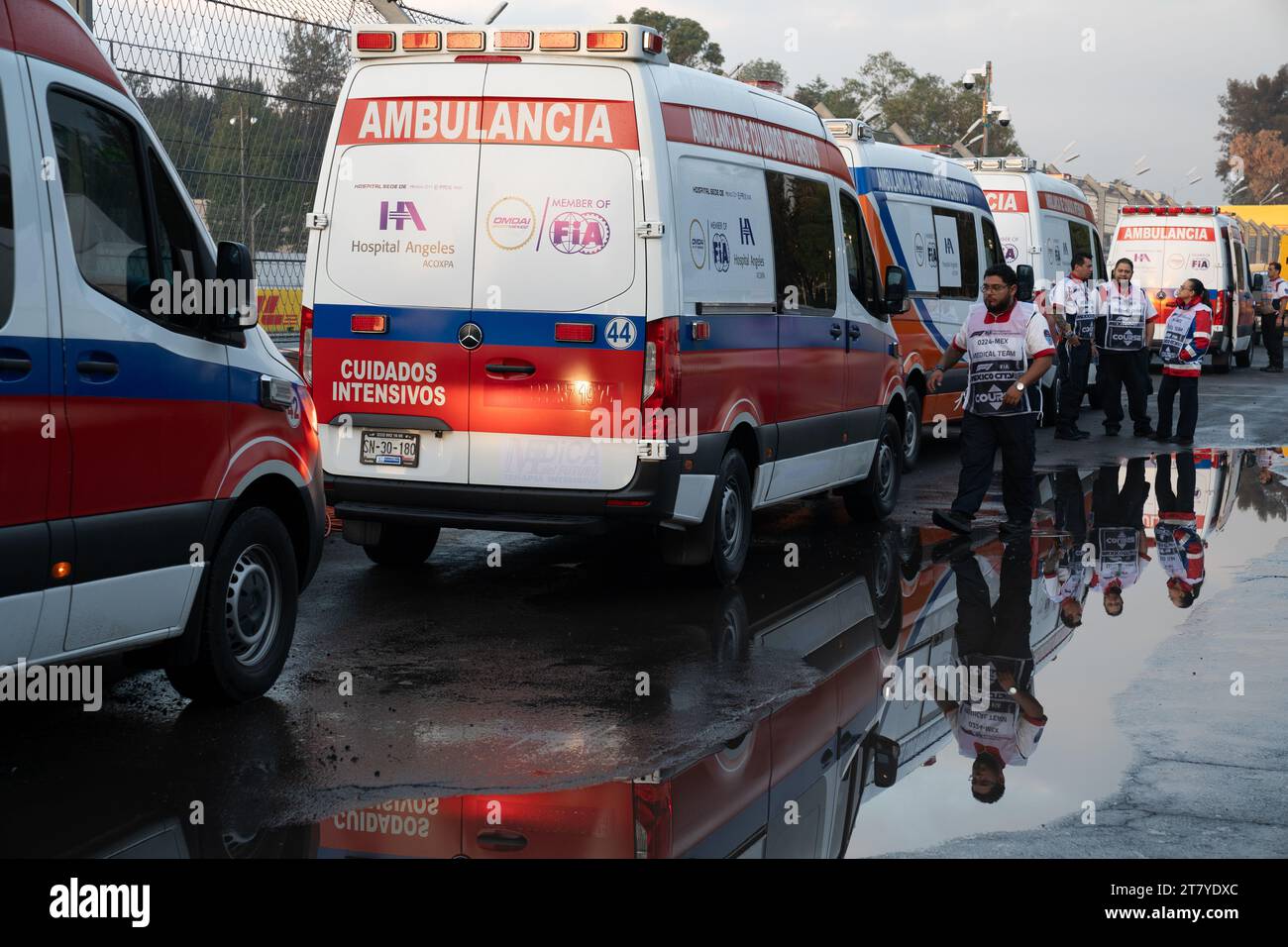 Ambulances line up outside the medical centre ready to be deployed to ...