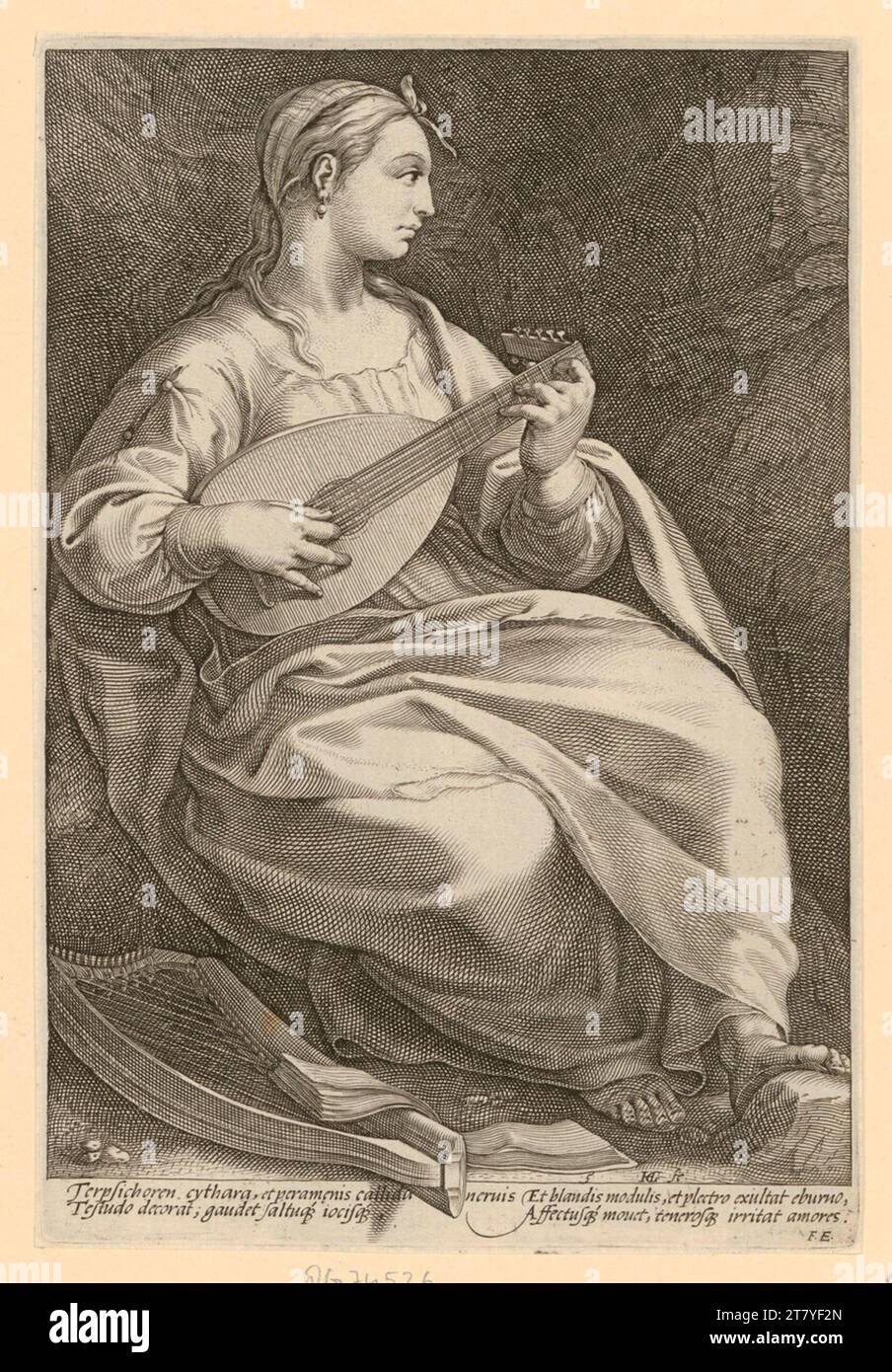 Hendrick Goltzius (Engraver) Terpsichore. Copper engraving print around ...