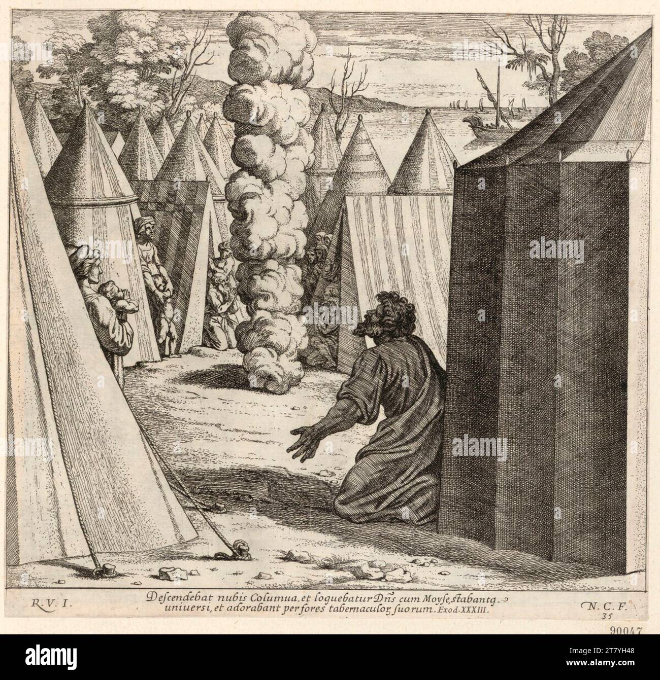 Nicolas Chaperon (Engraver) God appears Moses in the form of a cloud of ...