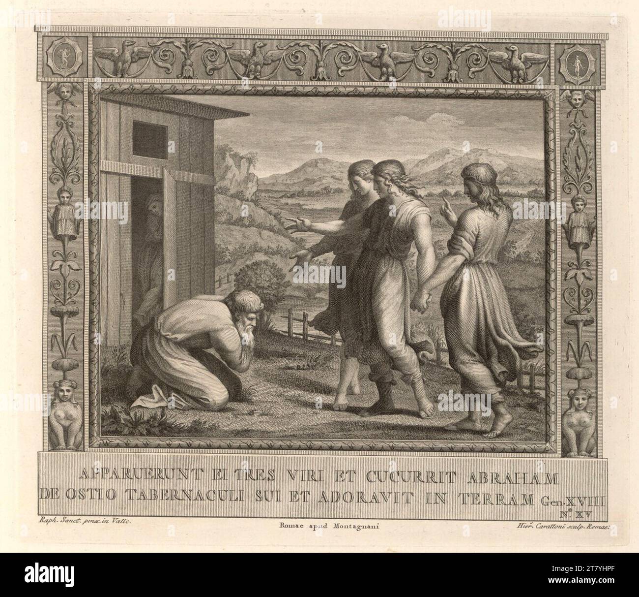 Girolamo Carattoni (Engraver) Abraham and the three angels. Copper ...