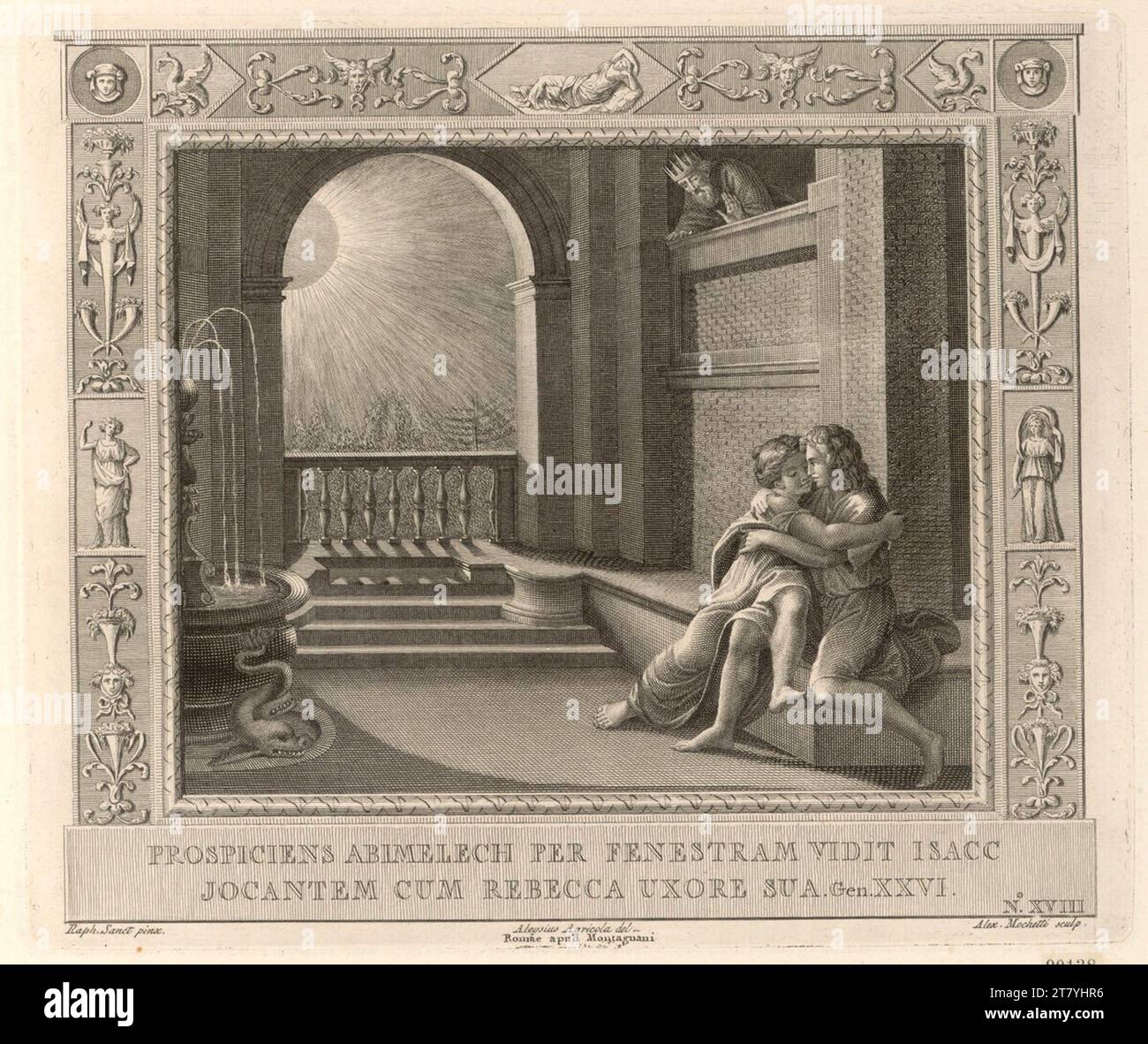 Alessandro Mochetti (Engraver) Isaak and Rebekka from Abimelech overheard. Copper engraving ...
