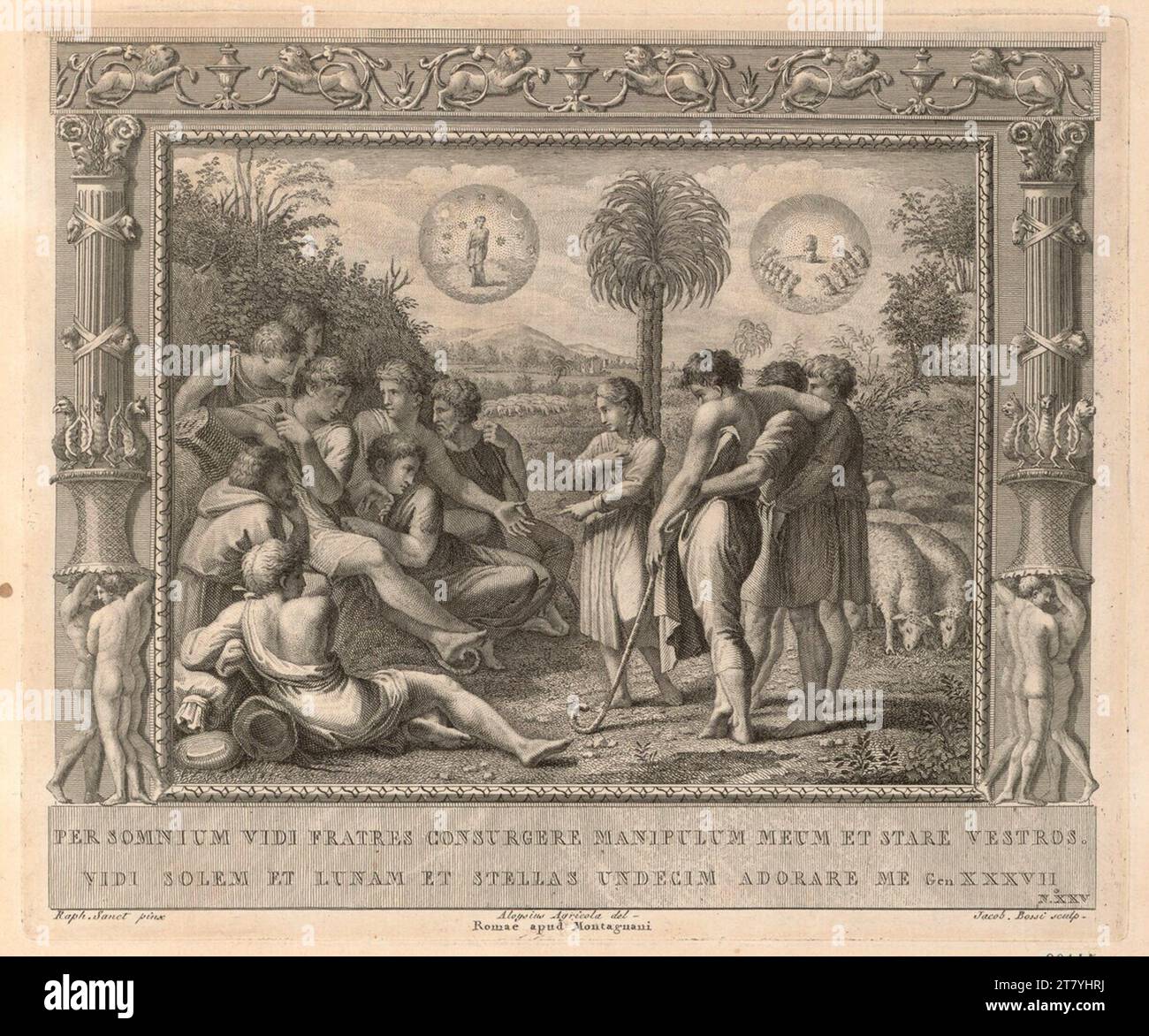 Giacomo Bossi (Engraver) Joseph's dream. Copper engraving print around ...