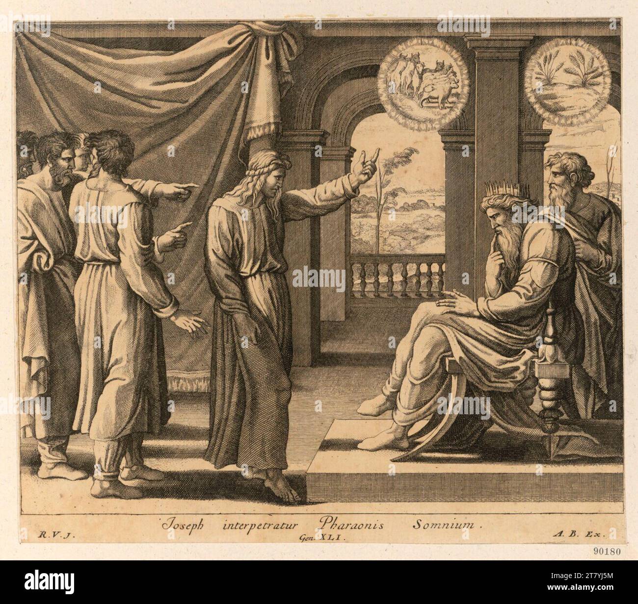 Raffaello Santi Joseph interprets the dreams of Pharaoh. etching 1650 ...
